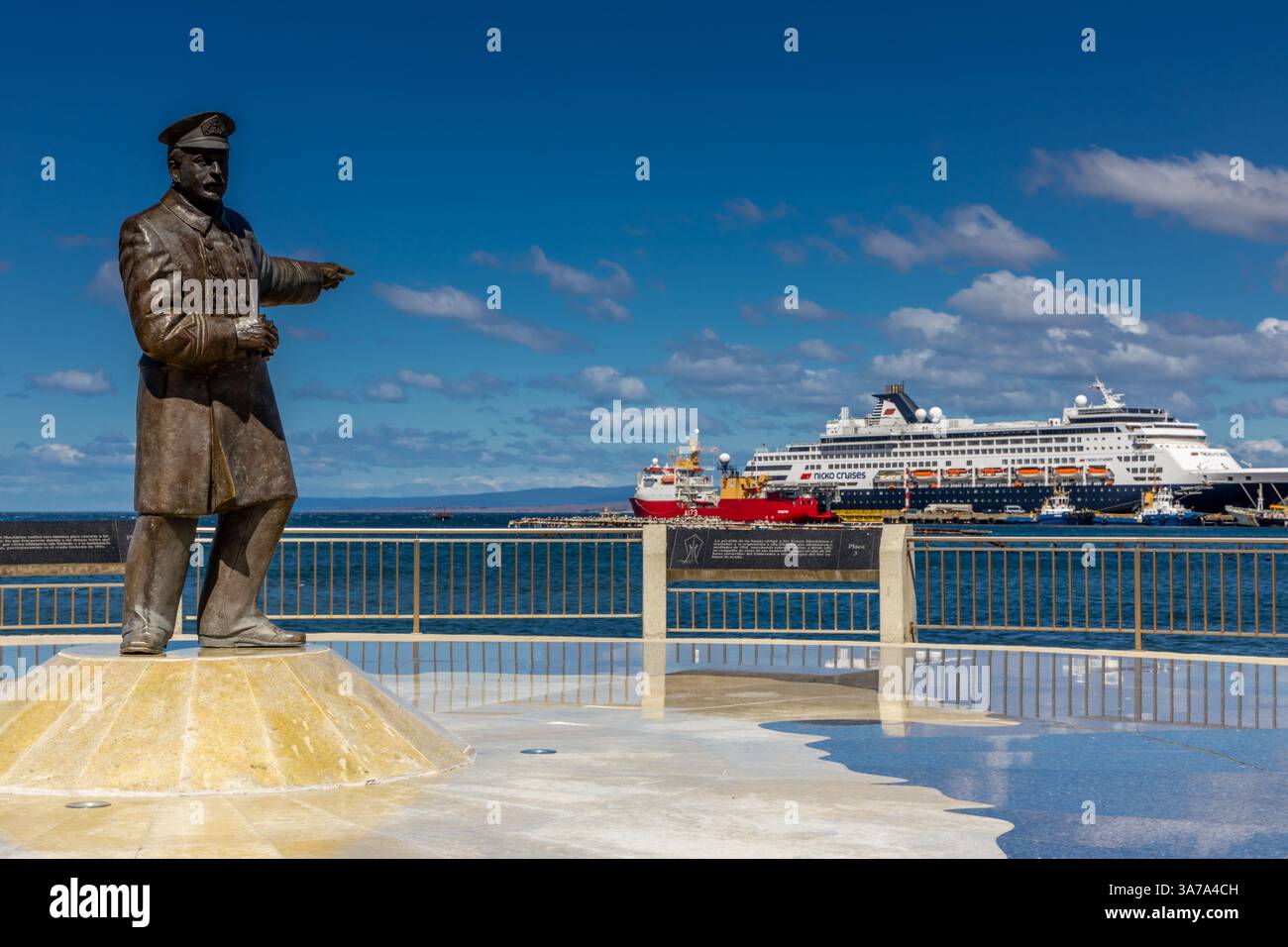 Ships in Punta Arenas. Big modern cruise liner in the sea seen from the ...