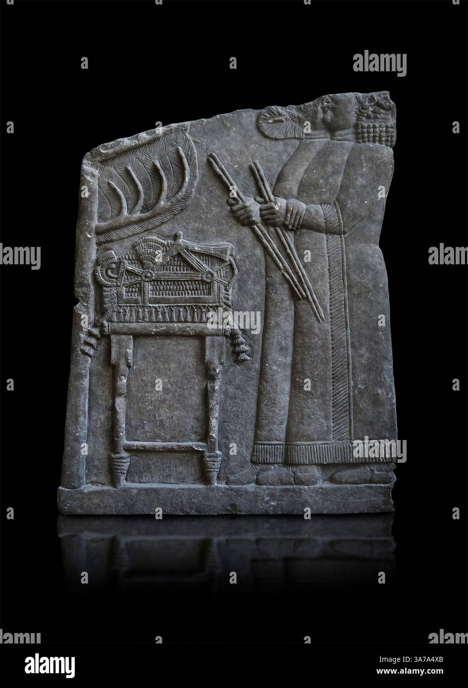 Ancient Neo Assyrian alabaster relief panel depicting two courtiers ...