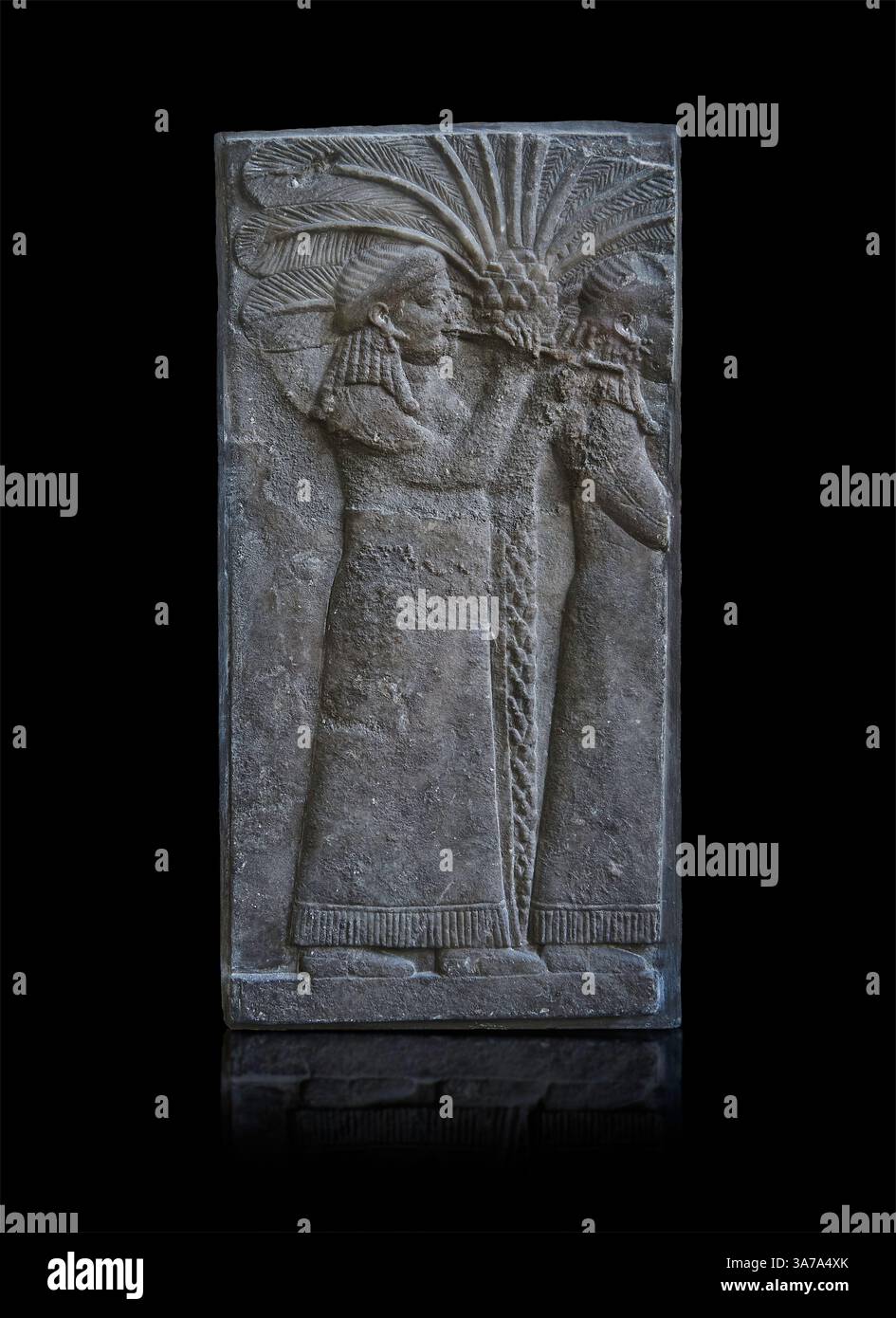 Ancient Neo Assyrian alabaster relief panel depicting two musicians ...