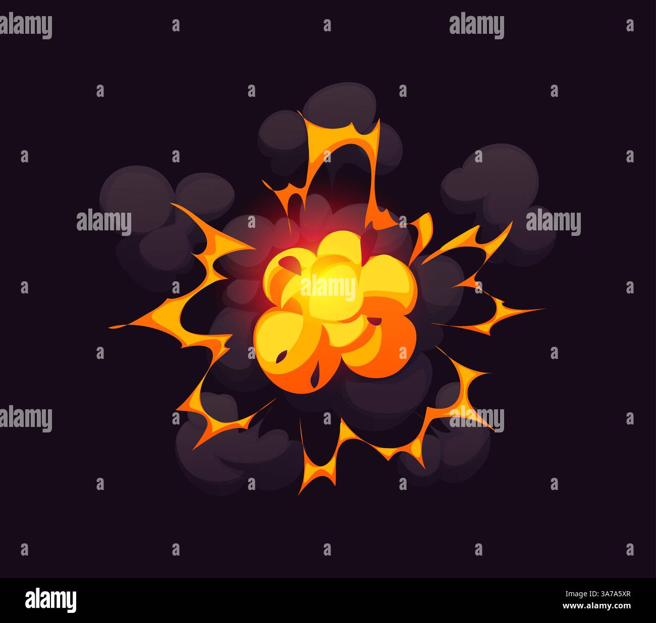Cartoon bomb explosion blast effect, comic fire and smoke boom cloud ...