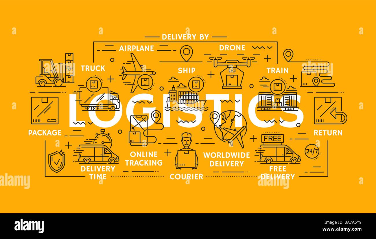 Logistics icons of cargo carriage service, shipping, delivery and ...