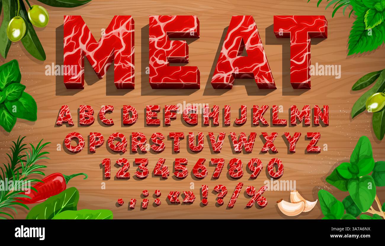 Butcher type, meat font, grill beef typeface, bbq letters alphabet at ...