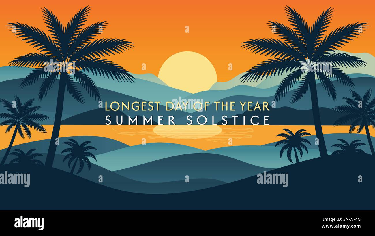 Summer Solstice Longest Day of the Year Flat Vector Illustration Stock ...