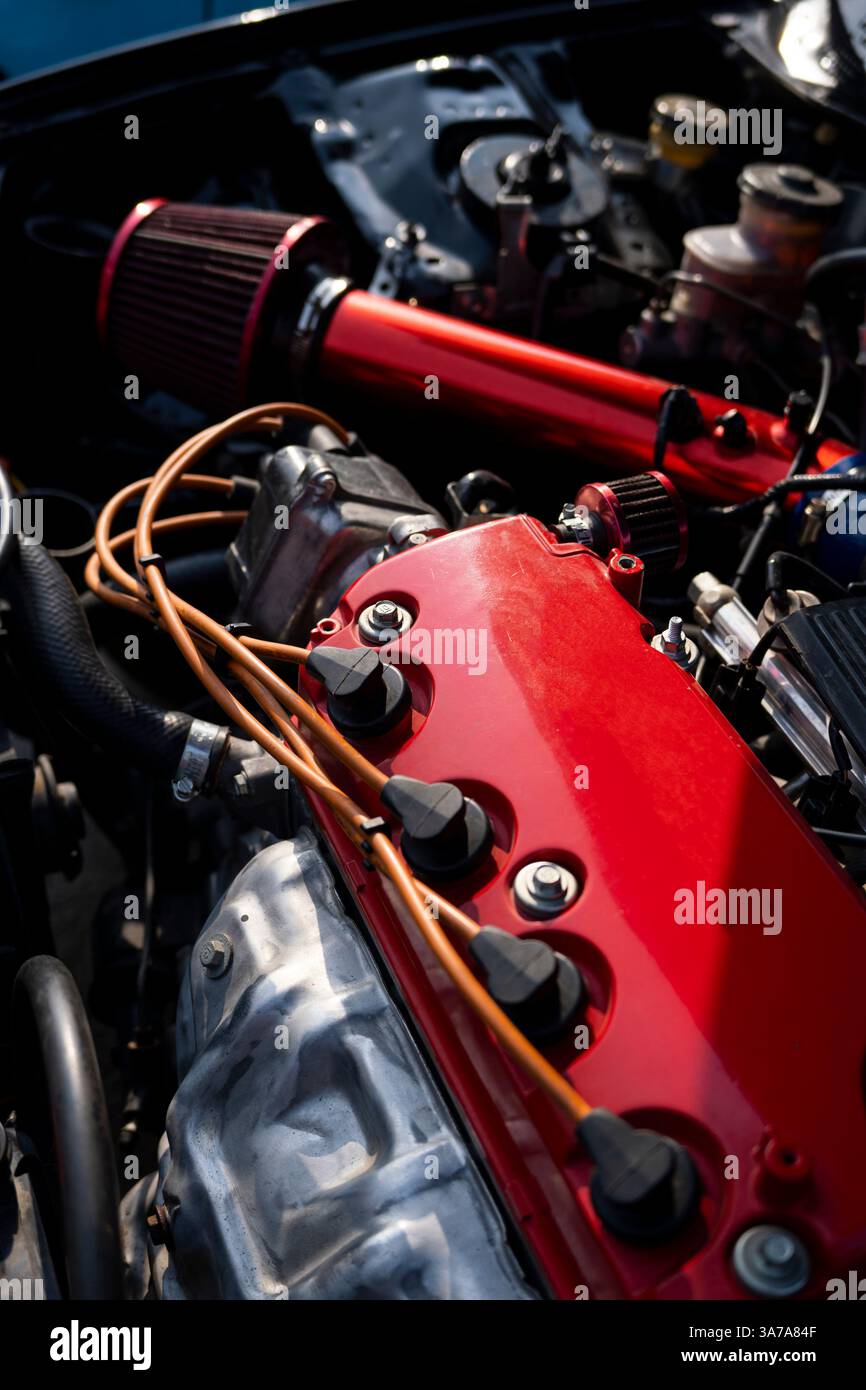 The engine of a sports car, highlighting its advanced design and ...