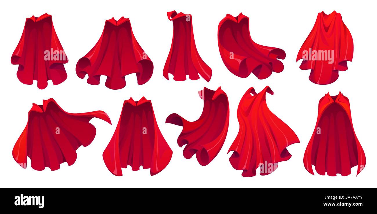 Red superhero cape, hero coat cloak and magic carnival mantle. Vector ...