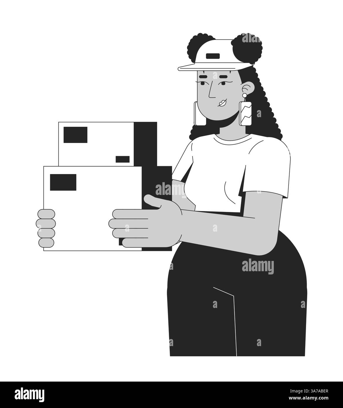 Delivery woman holding packages 2D line character Stock Vector Image ...