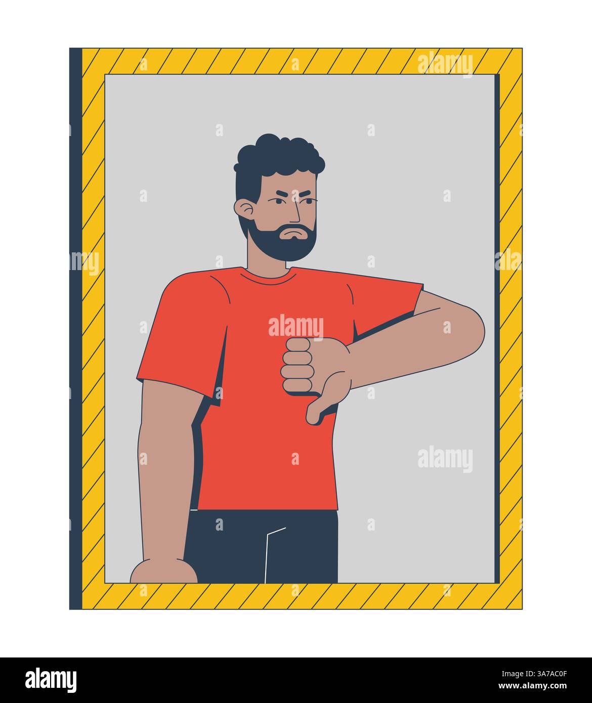 Angry black man in mirror giving thumb down disapproval 2D cartoon ...