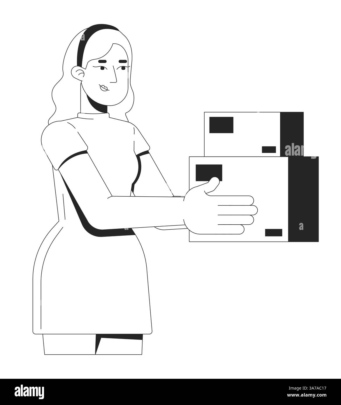 Blonde woman customer receiving parcel delivery 2D line character Stock ...