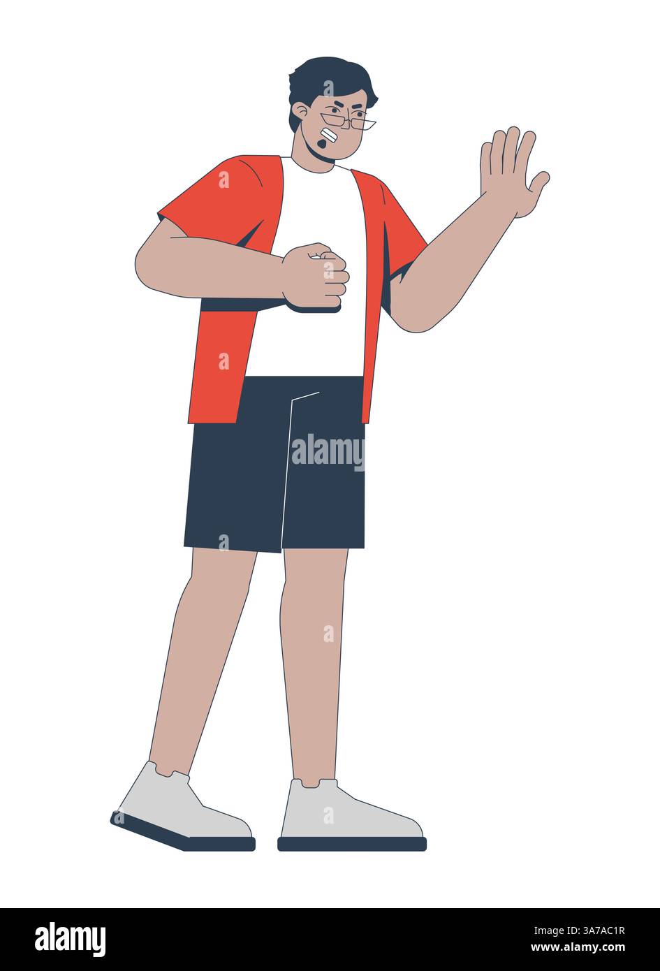 Angry middle eastern man fist clenched and raising hand 2D cartoon ...