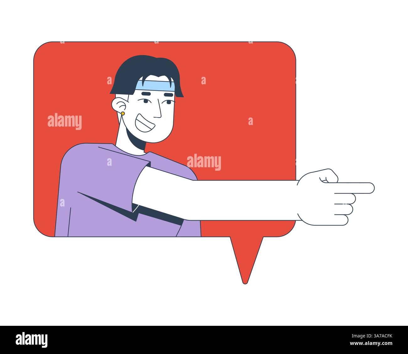 Smiling korean man pointing right in speech bubble 2D cartoon character ...