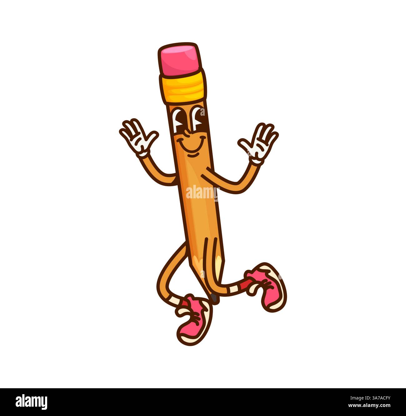 Cartoon groovy pencil school stationery character. Isolated vector ...