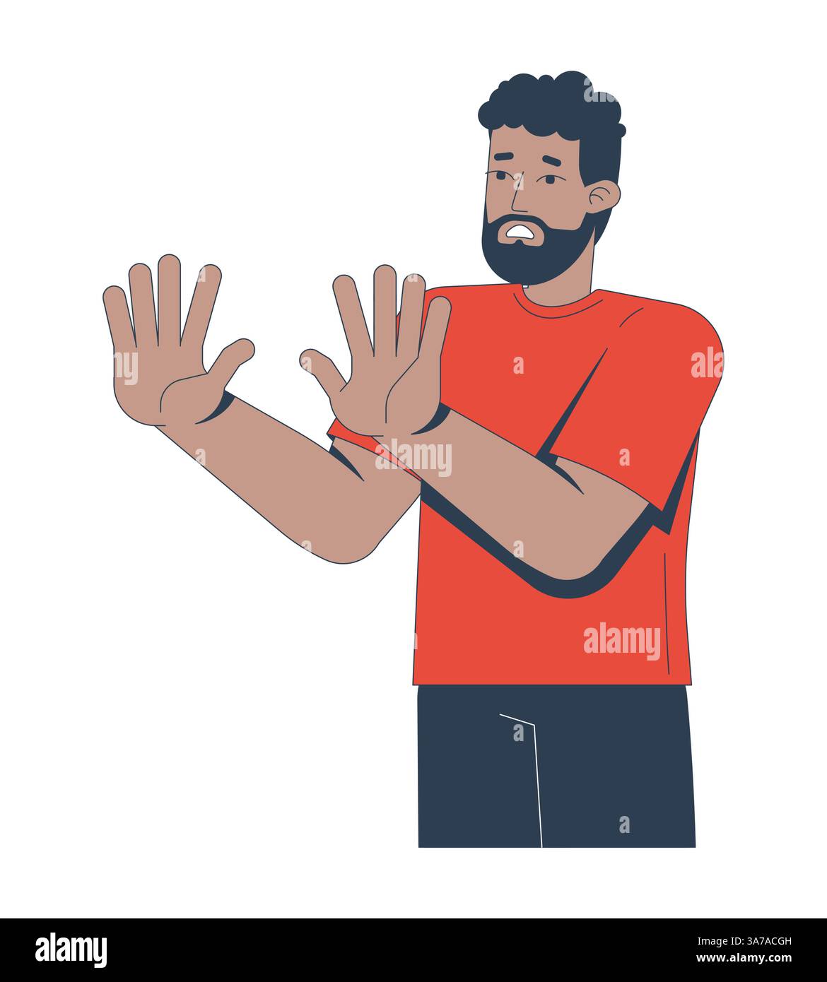 African american man rejecting with hands holding up 2D cartoon ...