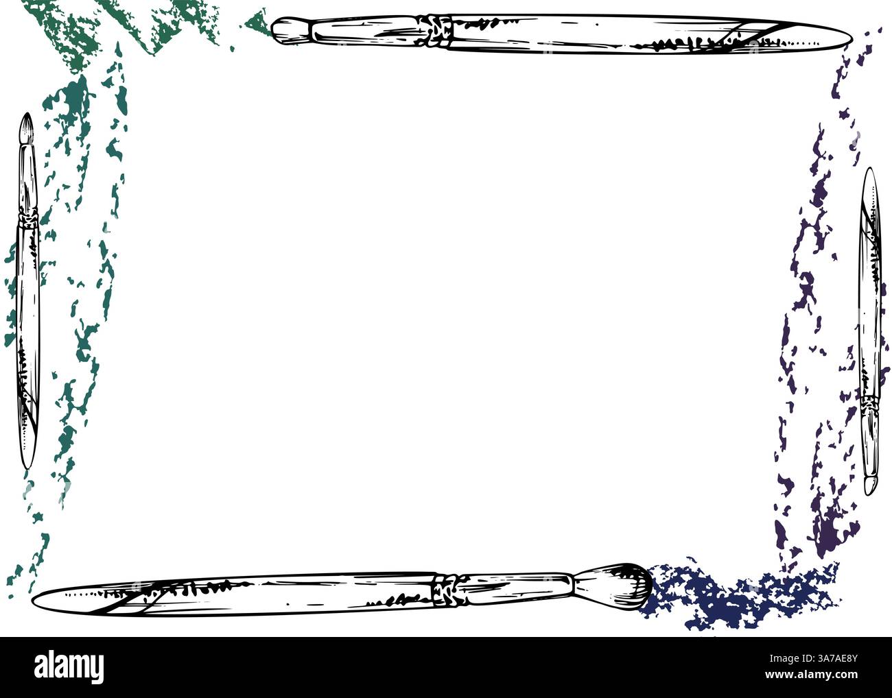 Make-up paint artistic supply bristle sponge brush smudges. Isolated ...