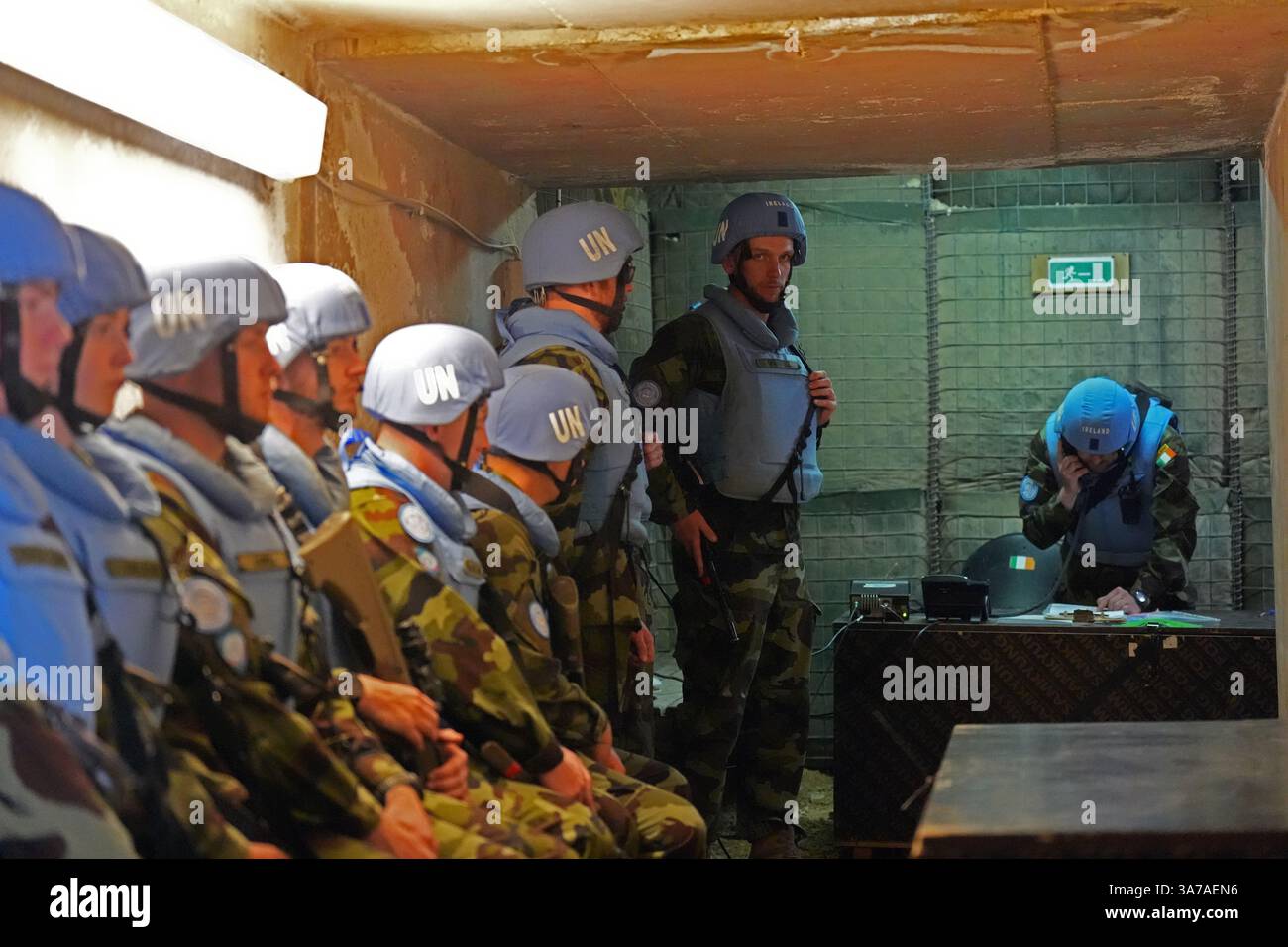 Irish Troops in a Bunker at Camp Shamrock near the border with Lebanon ...