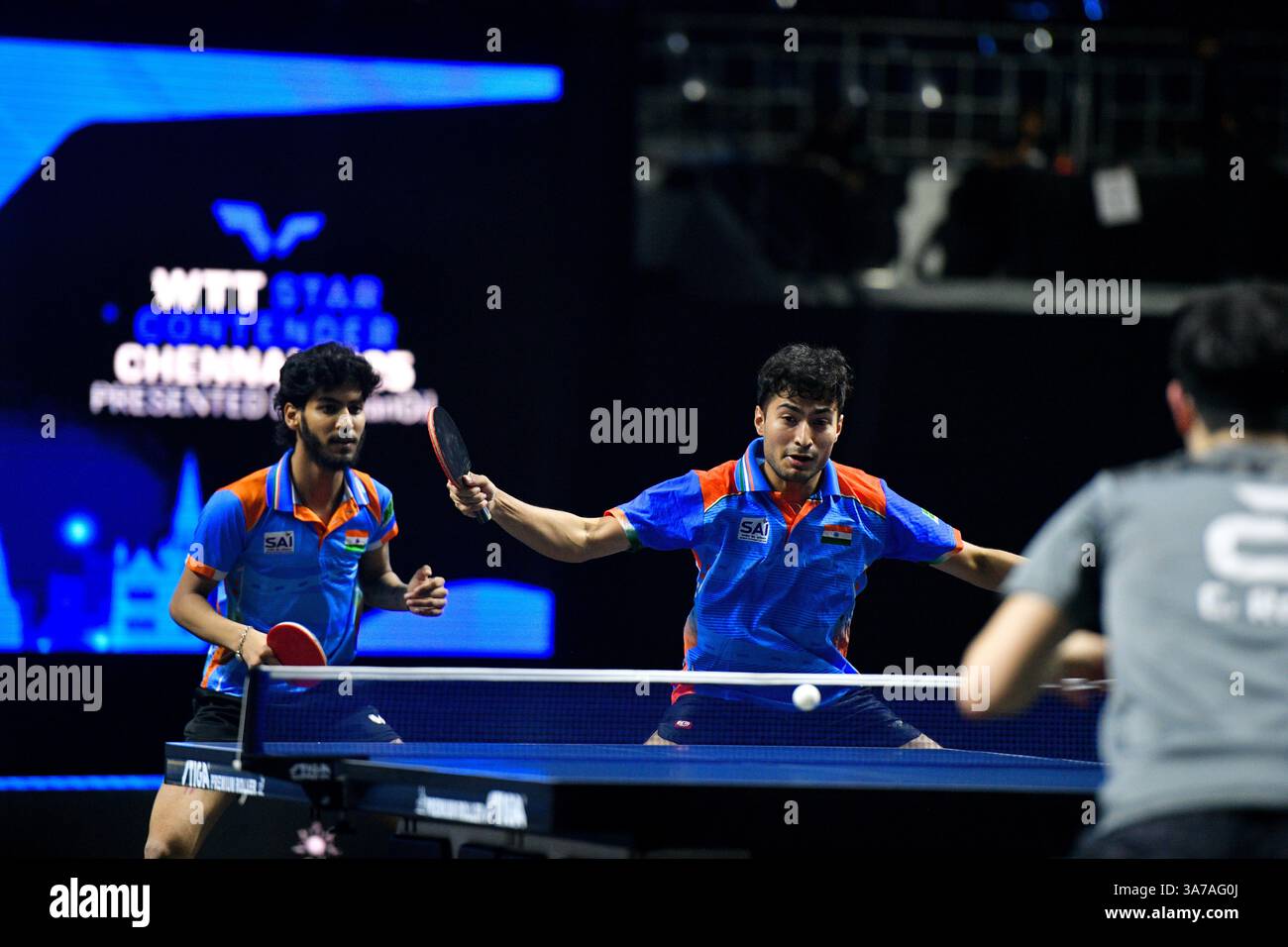 Chennai, India. 26th March, 2025. Indian pair Ankur Bhattacharjee and ...
