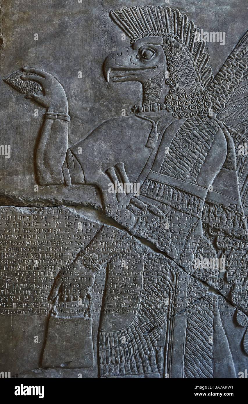 Ancient Neo Assyrian alabaster palace relief sculpture depicting Niroch ...