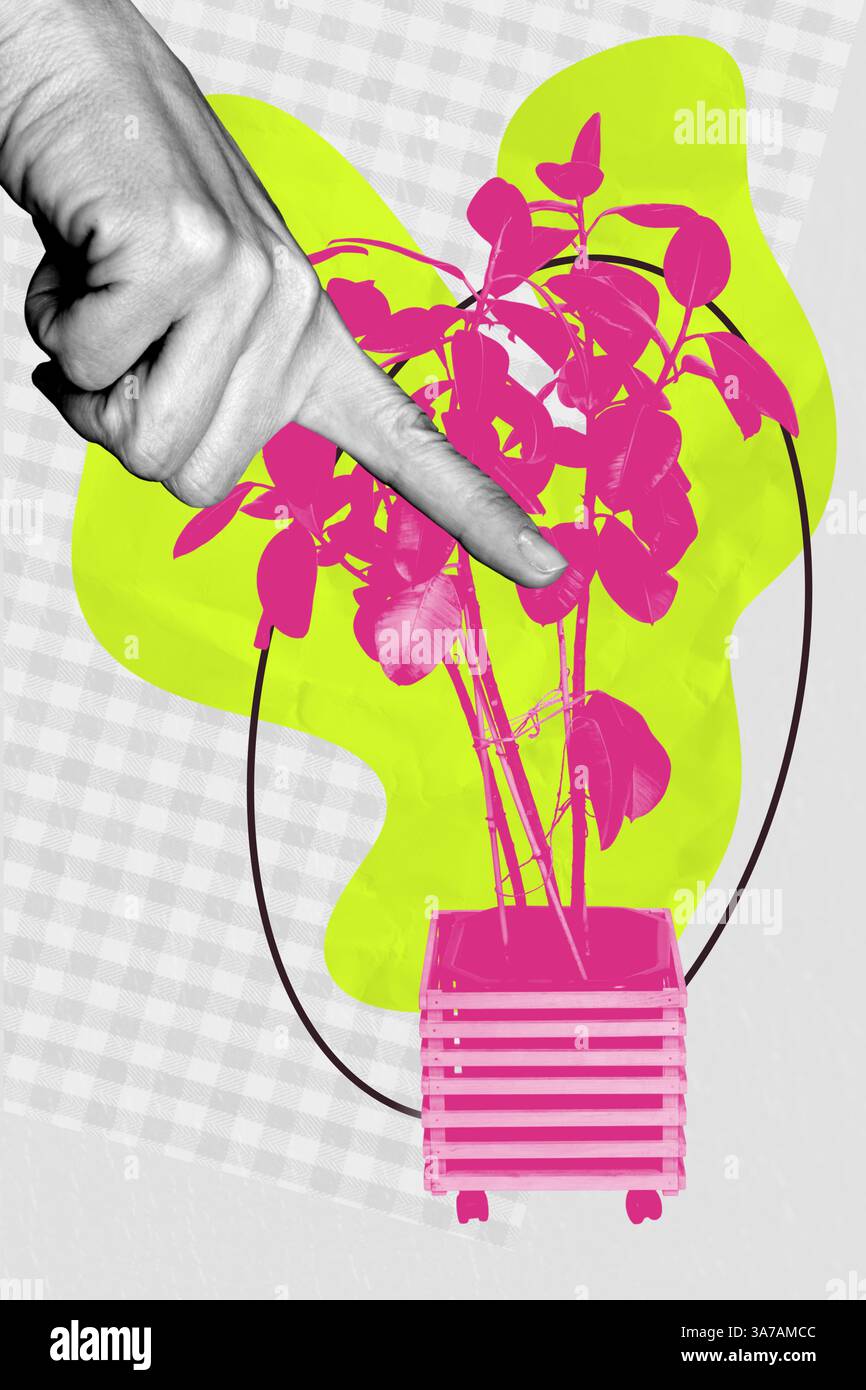 Composite artwork collage template sketch of huge hand gesture finger ...