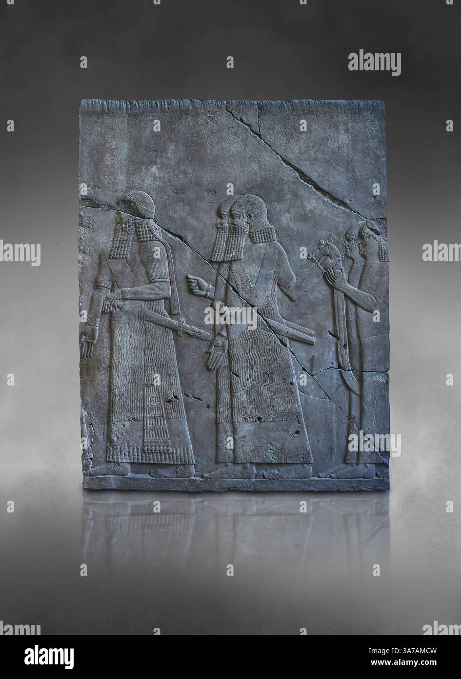 Assyrian bas relief sculpture panel showing courtiers carrying a mobile ...