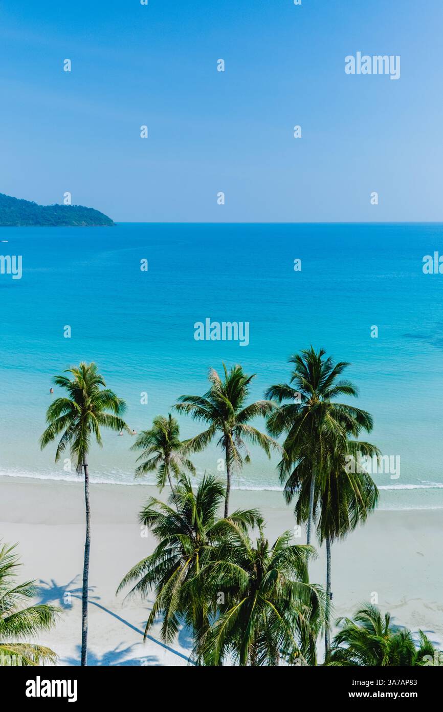 Experience the stunning aerial view of Koh Kood Island in Thailand, with pristine beaches, clear ...