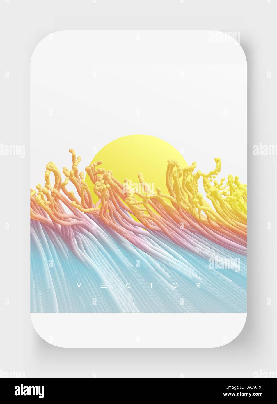 Futuristic illustration of ocean waves and sun. Modern screen design ...