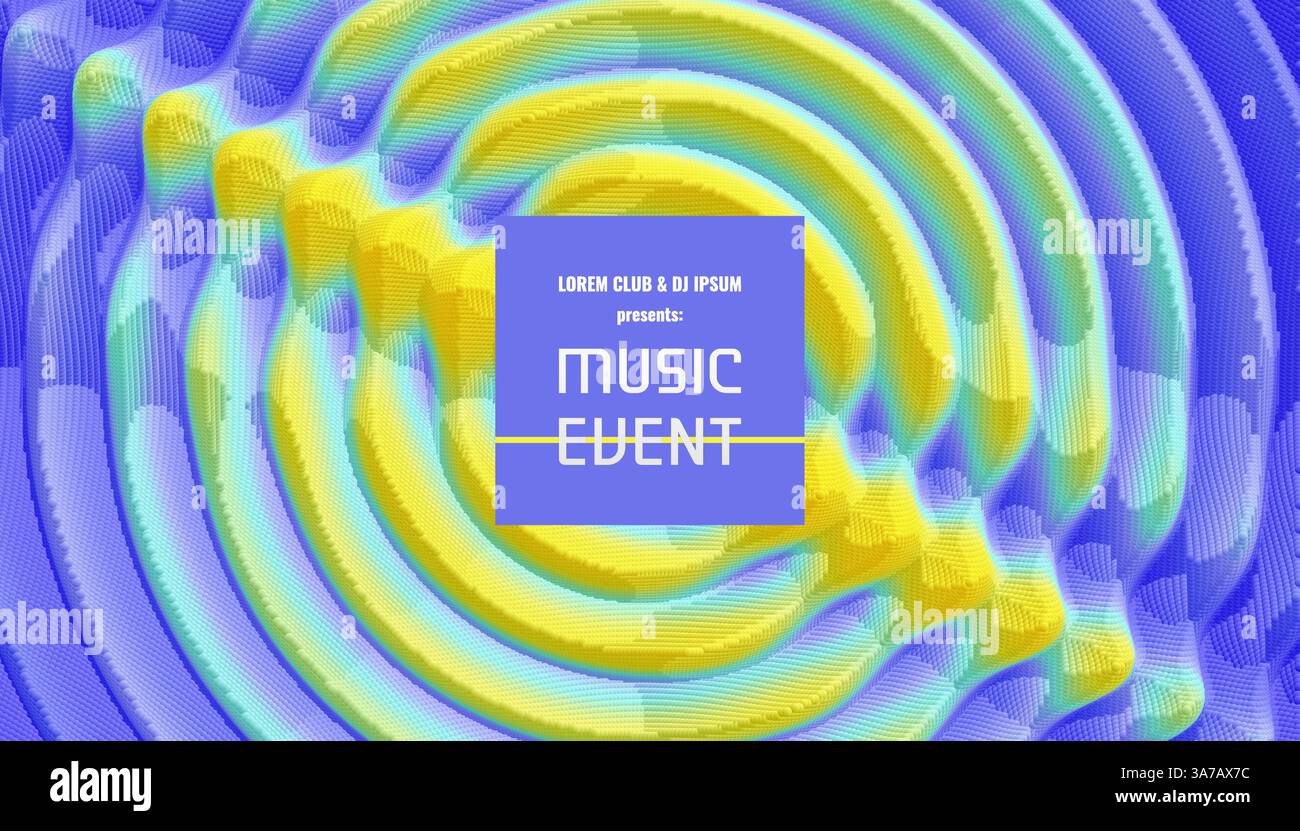 Music event flyer or banner. Party design with place for text. 3D wavy ...