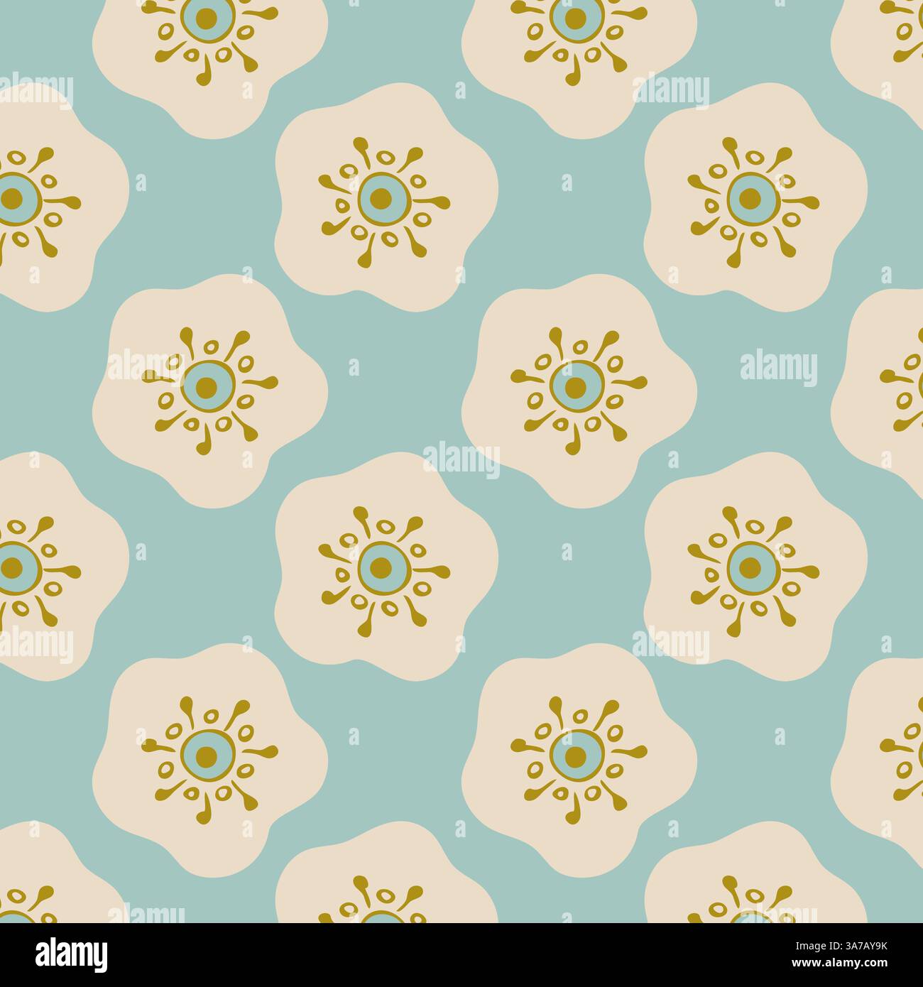 Summer mood. Pattern beige pastel flowers, doodle drawing stylized ...