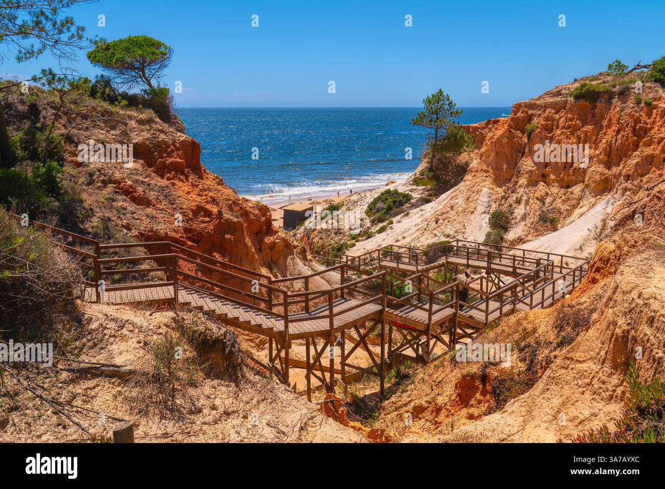 Praia da Falesia beach the Algarve, Portugal wooden access steps from ...
