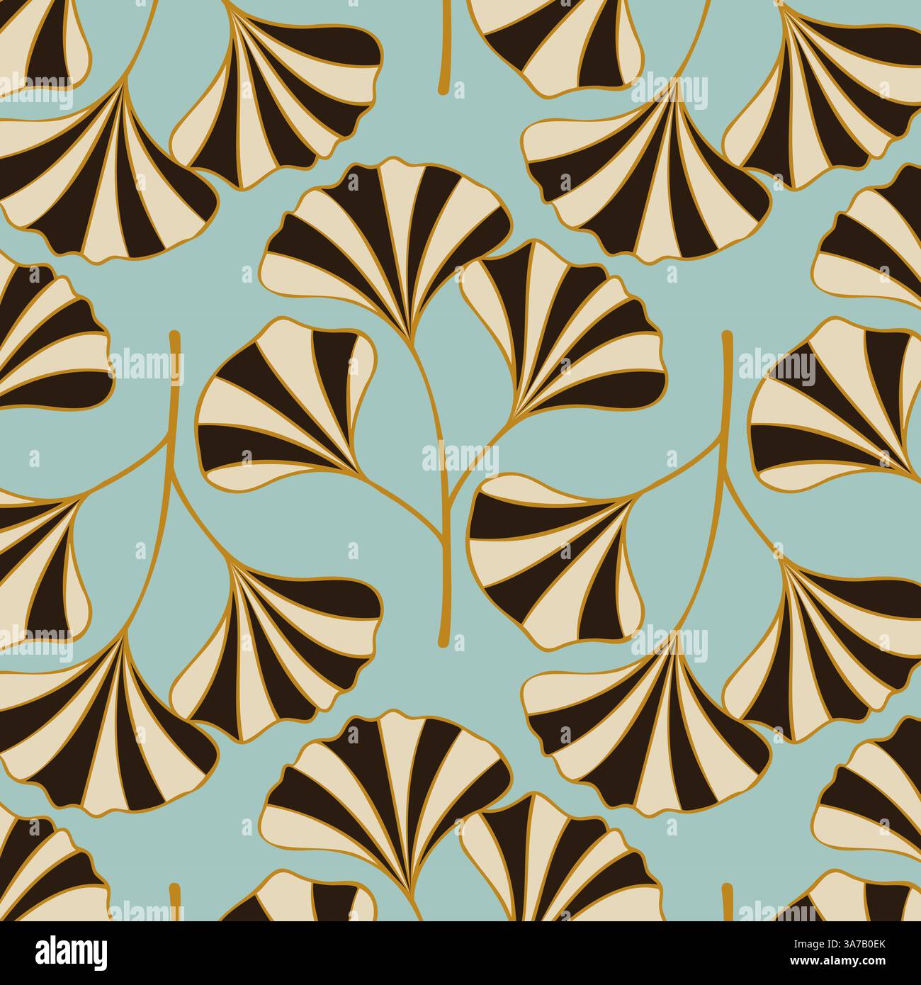 Ginkgo biloba pattern, leaves silhouette gold, dark and beige colors ...