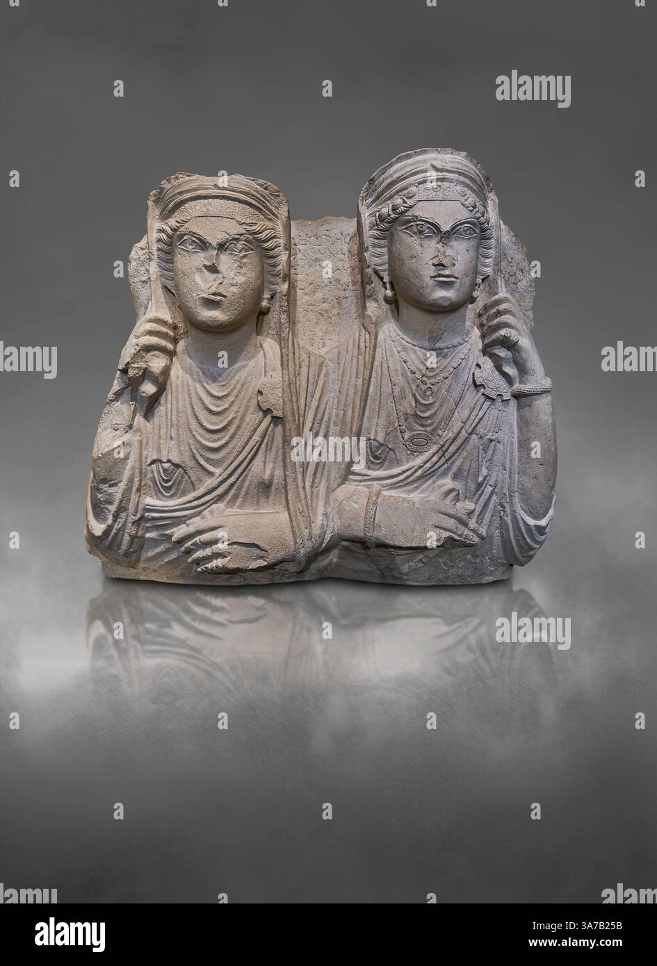 Roman limestone memorial relief portrait bust of two women from a Roman ...