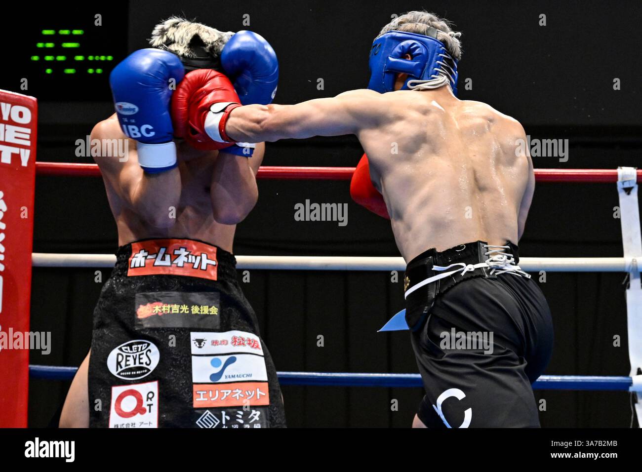 Reito Tsutsumi (red gloves) competes with Yoshimitsu Kimura during the ...