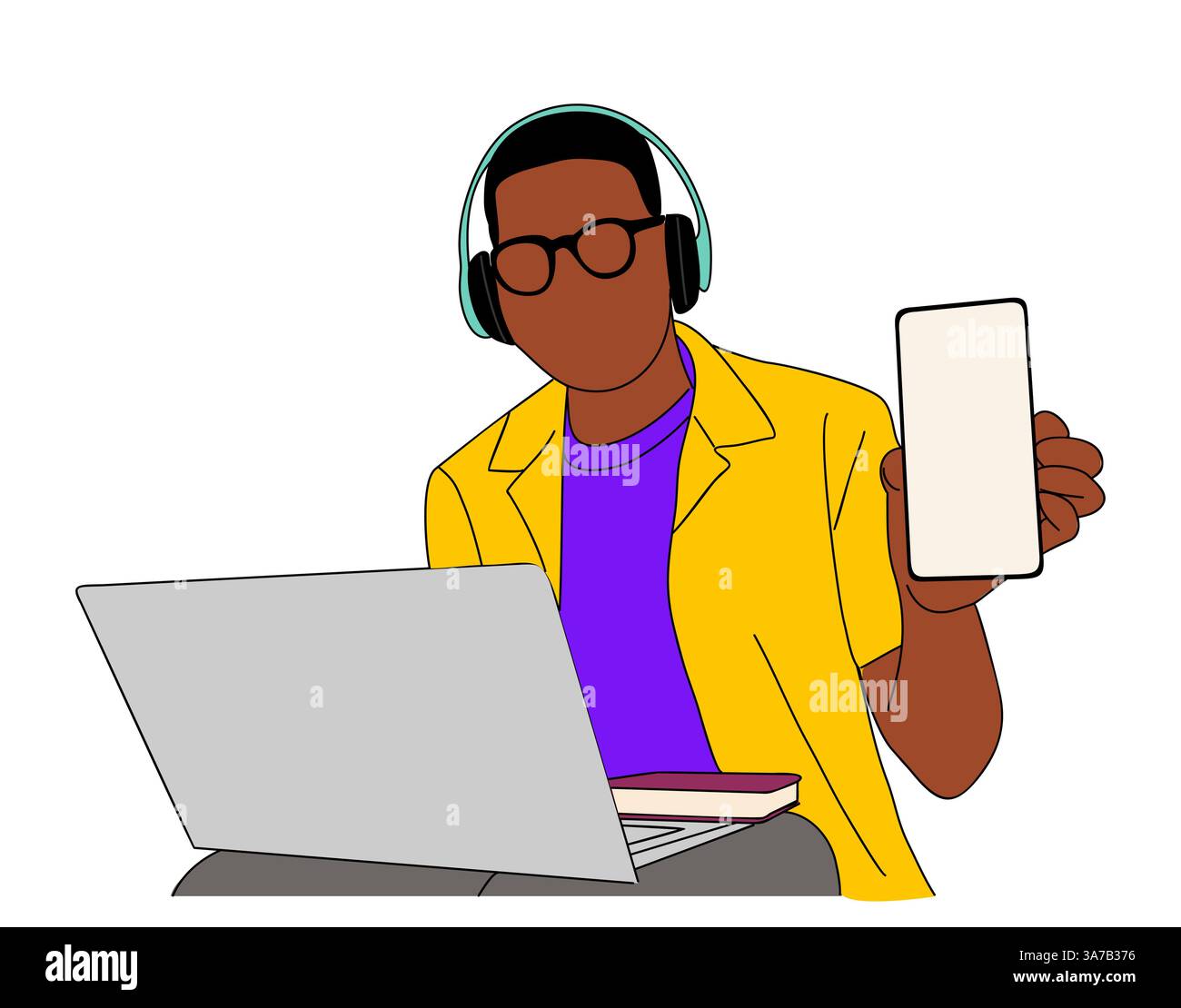 Man pointing laptop showing Stock Vector Images - Alamy