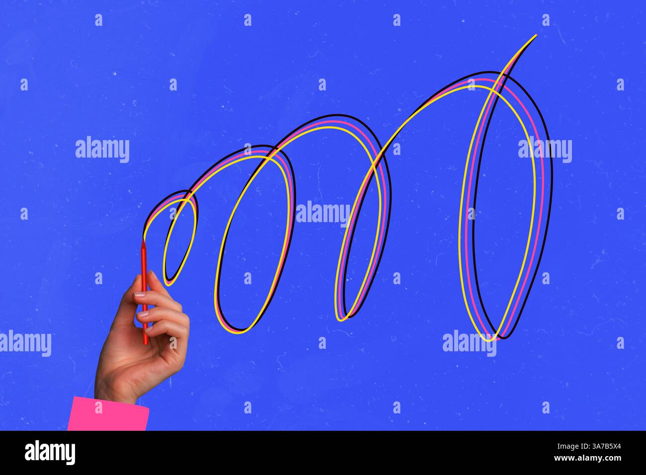 Exclusive sketch art collage of hand hold pen draw line doodle ...