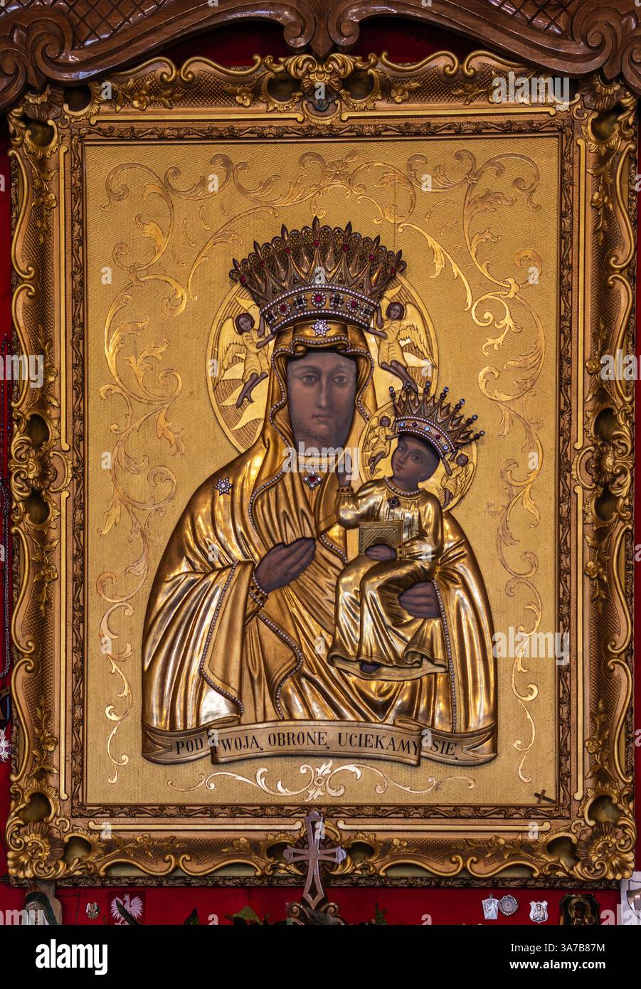 Golden Christian icon of Blessed Virgin Mary and infant Stock Photo - Alamy