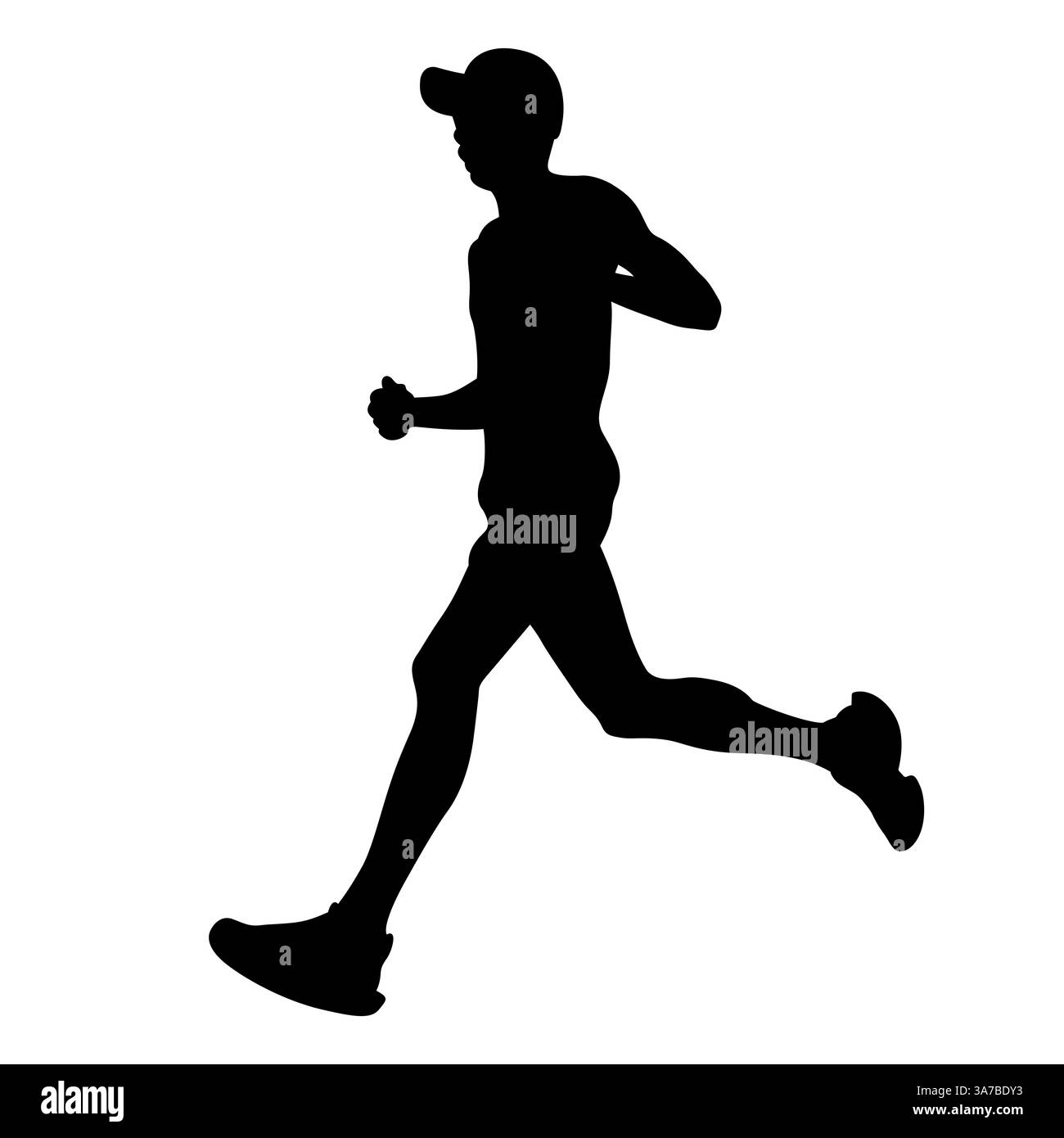 runner in cap running marathon outlined silhouette on white background ...