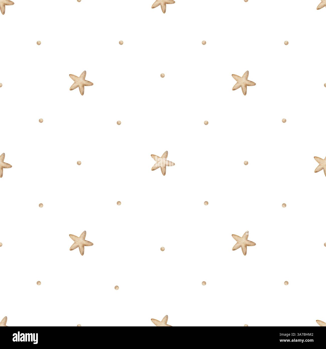Watercolor pattern stars and dots in beige color. Seamless print in ...