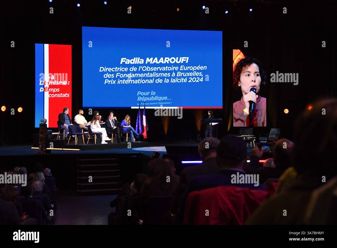 Fadila Maaroufi speaks during a political rally at the Dome de Paris ...