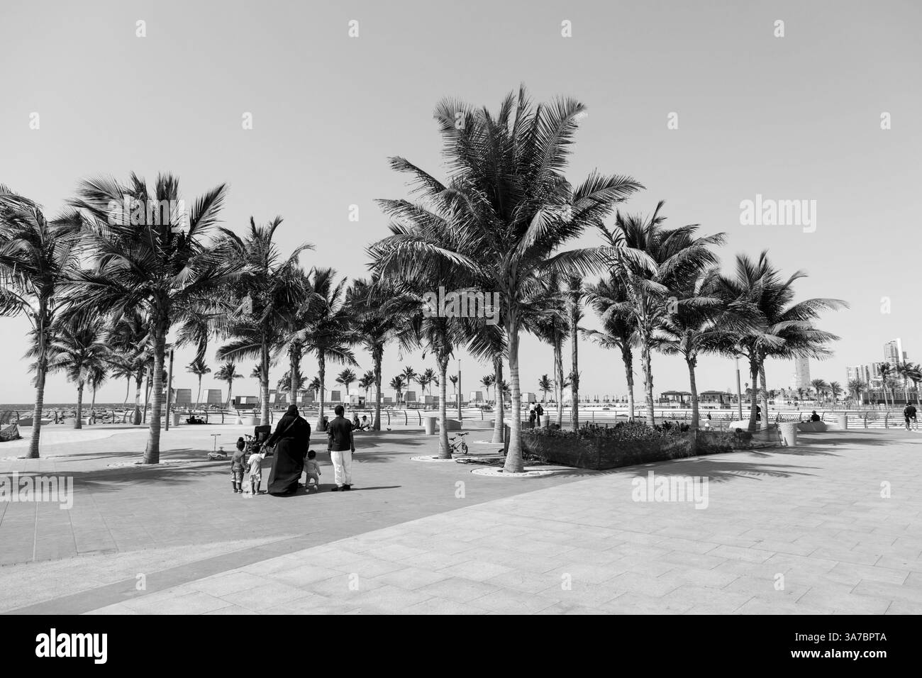 Jeddah, Saudi Arabia, February 22 2020: Corniche, promenade right on ...