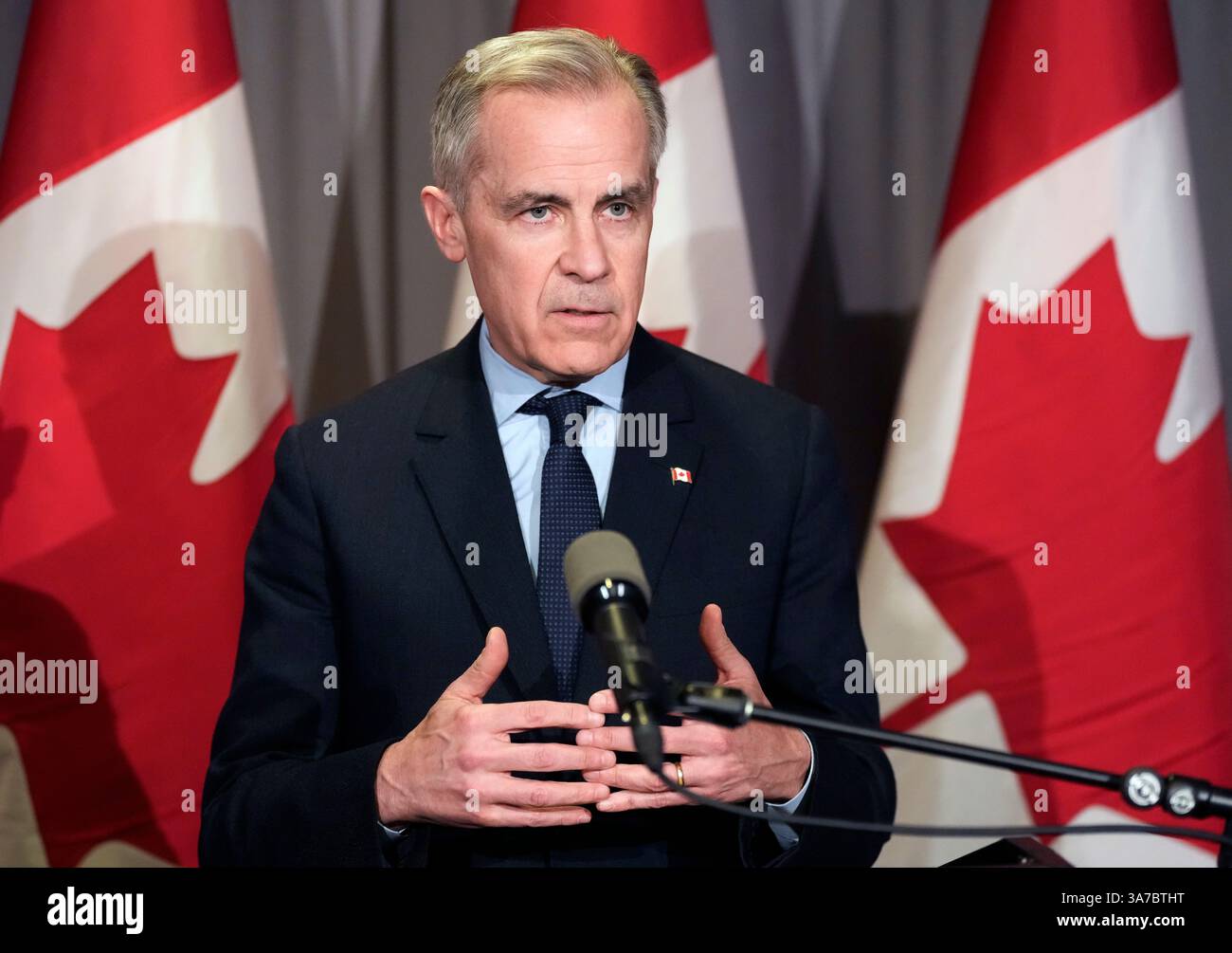 Kitchener, Canada. 26th Mar, 2025. Prime Minister Mark Carney speaks ...