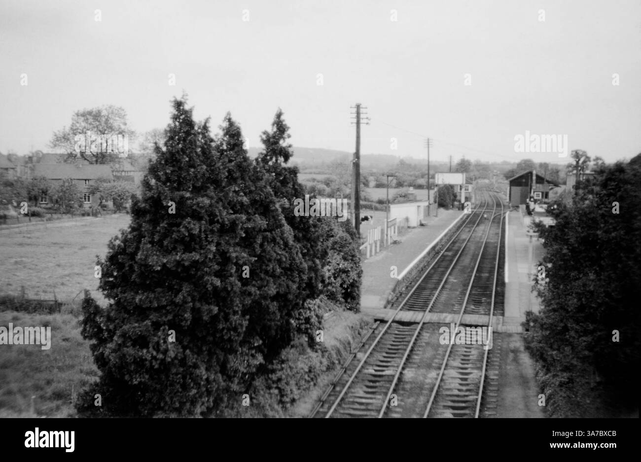 A quiet moment at Bourton train station in the 1960s, captured on black ...