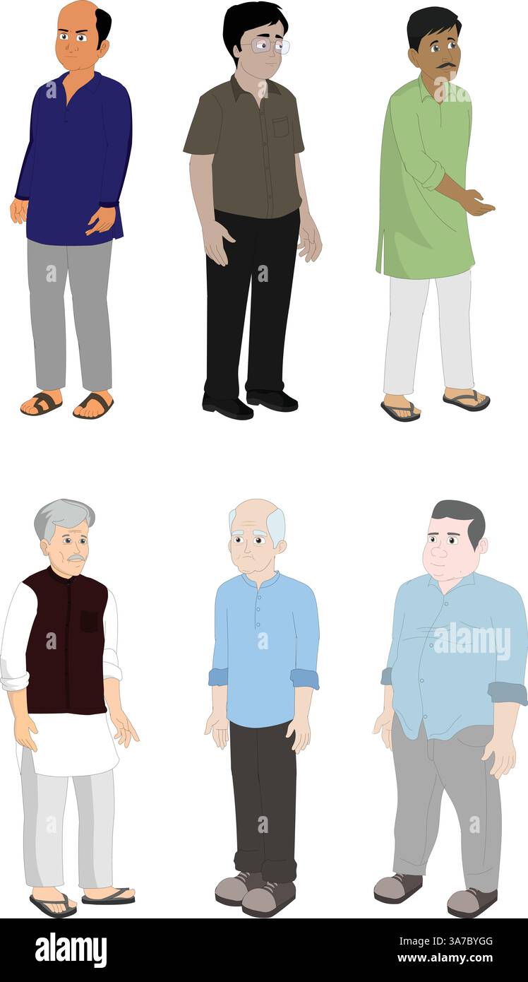 Indian male characters set with various ages,dress and colors.Asiam men ...