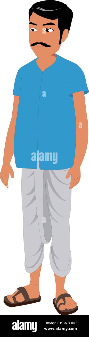 Indian man cartoon character with a moustache.Vector illustration of a vdillage man wearing ...