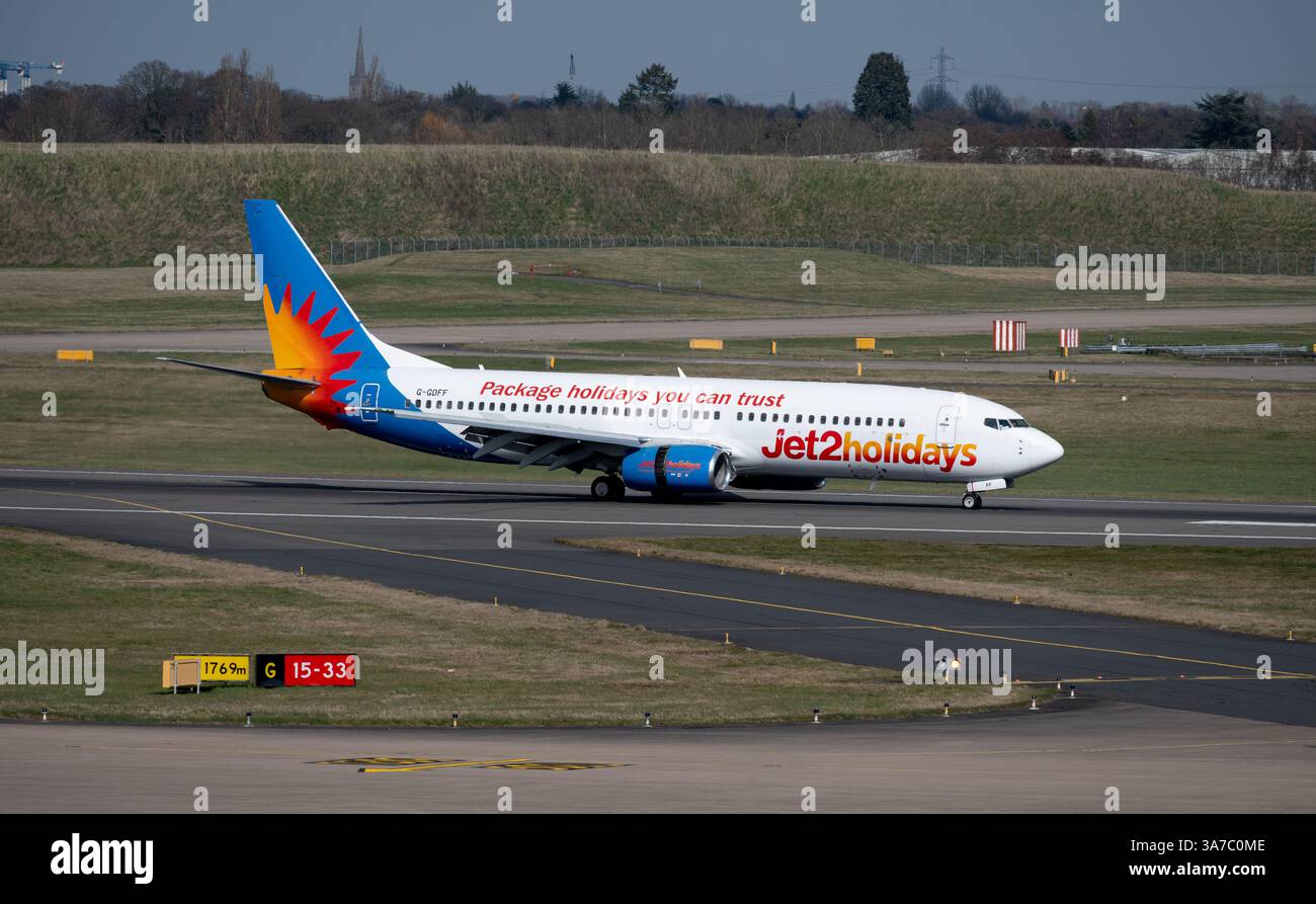 Jet2 Boeing 737-85P landing at Birmingham Airport, UK (G-GDFF Stock ...