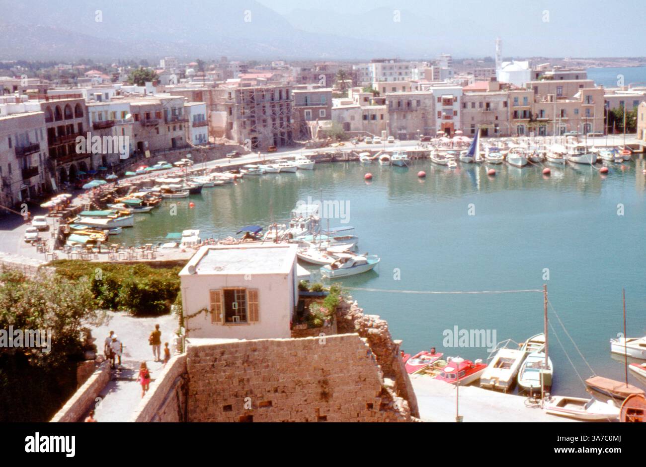 A scenic view of Kyrenia Harbour in North Cyprus, captured in the 1970s ...