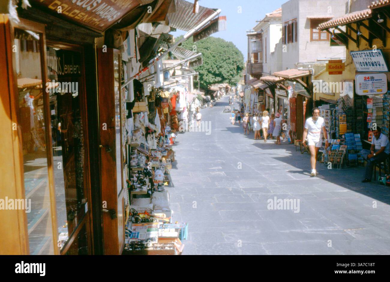 A lively scene from the Old Town of Rhodes, Greece, taken during the ...