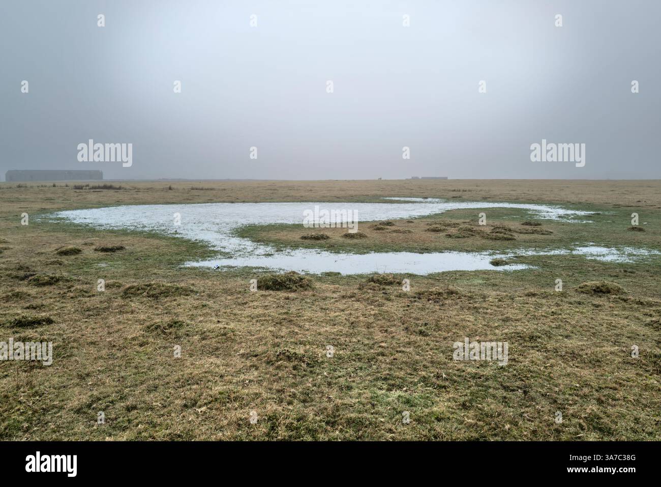 Mist fog shrouding the abandoned historic disused RAF Davidstow Moor ...