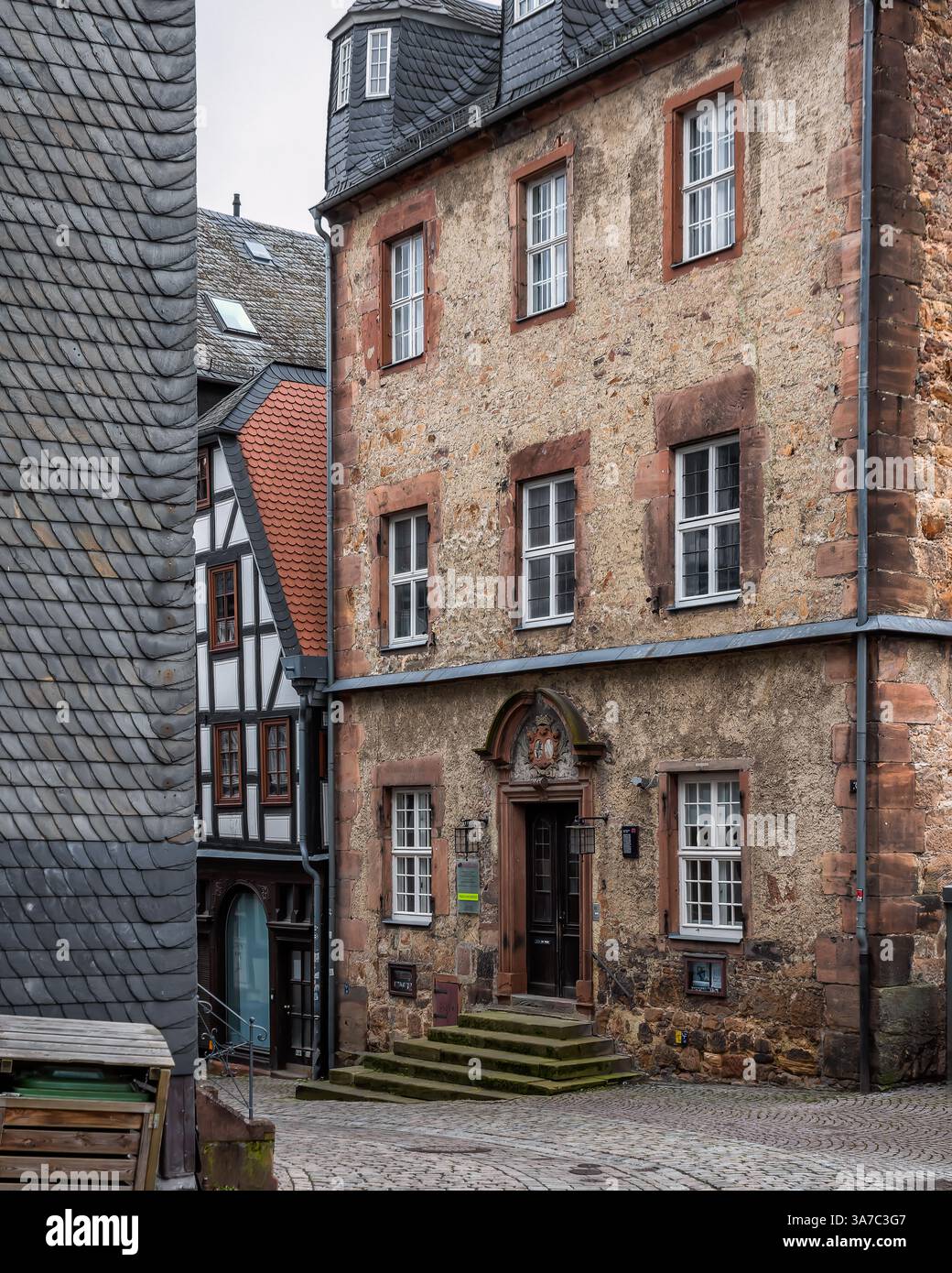 Beautiful old architecture in the old town of Marburg Stock Photo - Alamy
