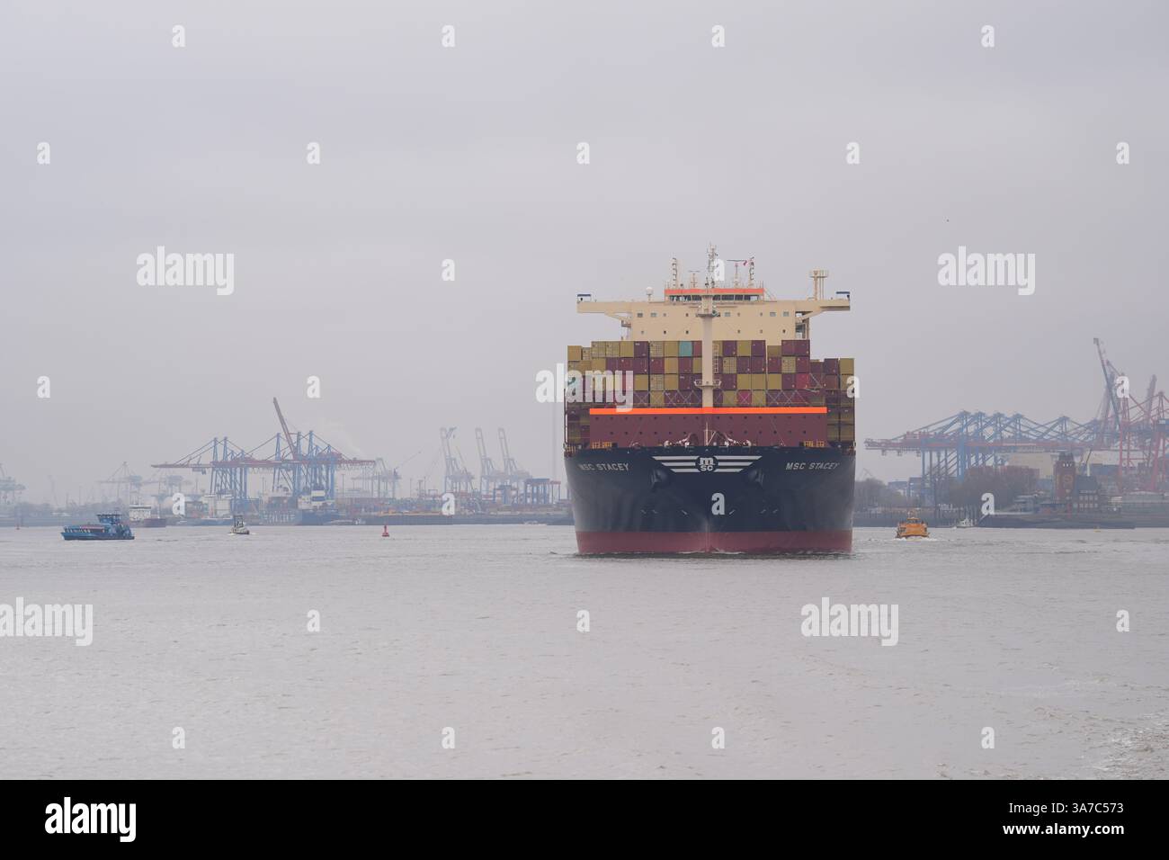 27 March 2025, Hamburg: The container ship "MSC Stacey" of the MSC ...