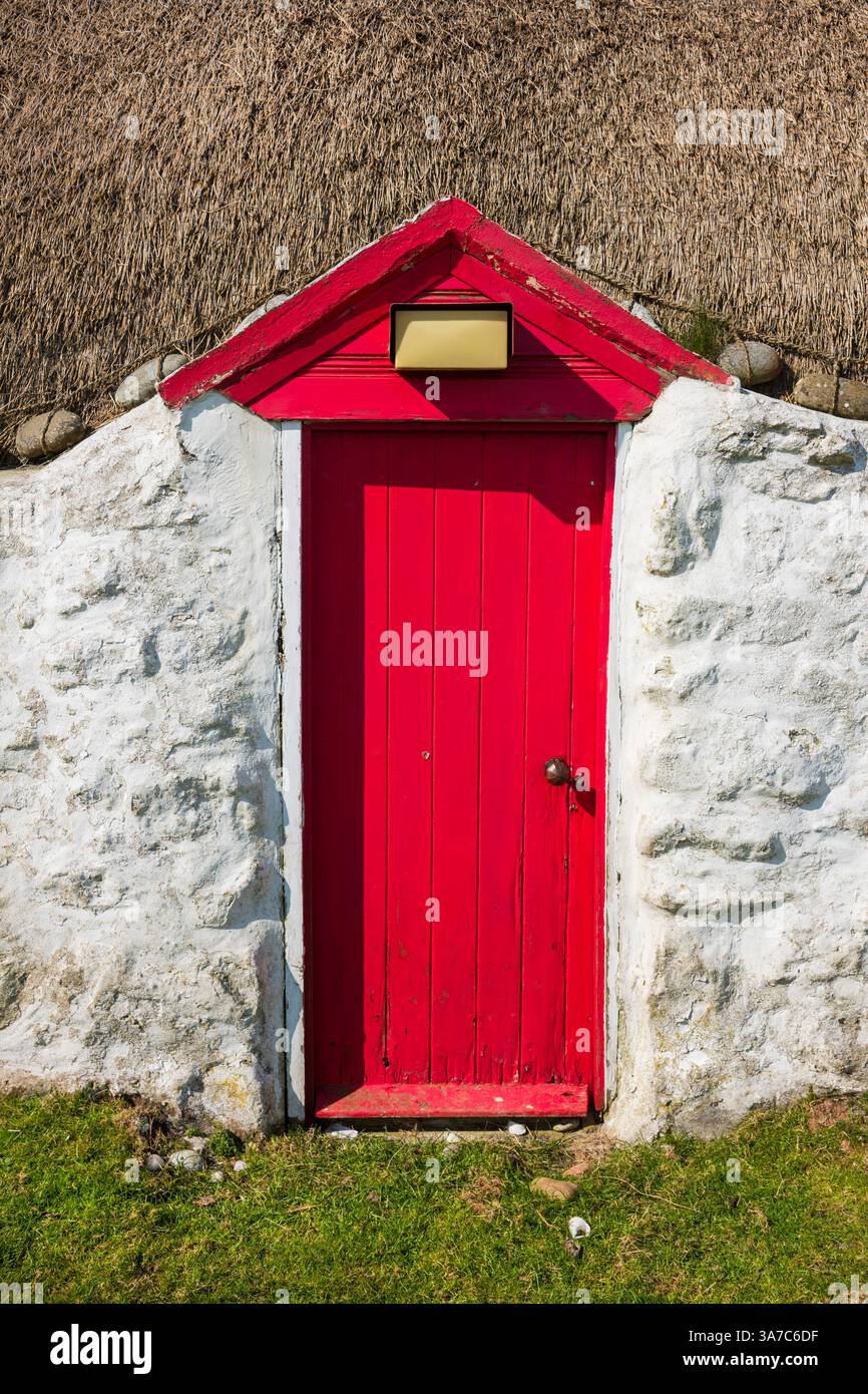 Door of a traditional hebridean cottage, Isle of Tiree, Inner Hebrides ...