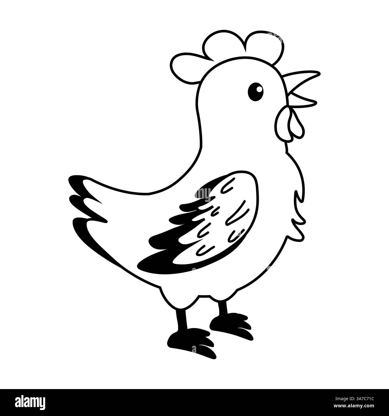 Colorful cartoon chicken stands proudly against a white background ...