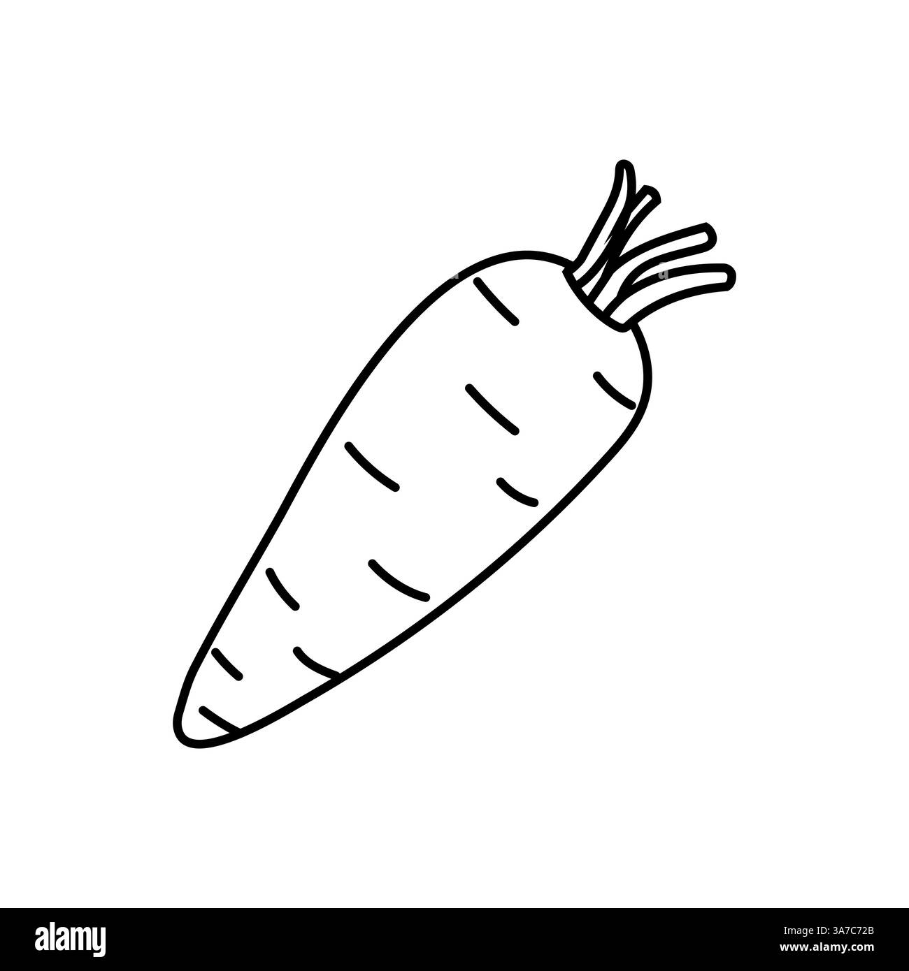 Carrot drawn in simple black and white line art style illustrating a ...